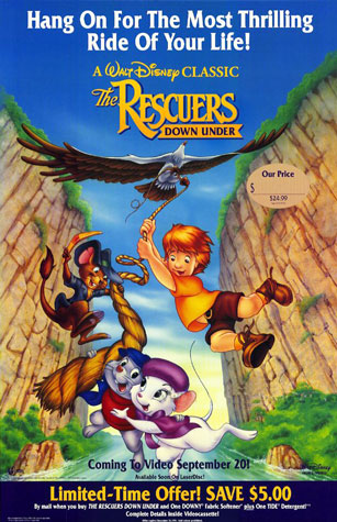The Rescuers Down Under movie poster [Disney] 26x40 video version