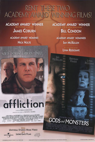 Affliction/Gods And Monsters movie poster [Nick Nolte, Ian McKellen]