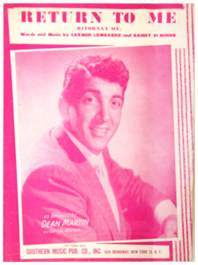 Return To Me vintage sheet music [Dean Martin] 1957