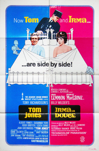 Tom Jones/Irma La Douce movie poster (1966) original 27x41